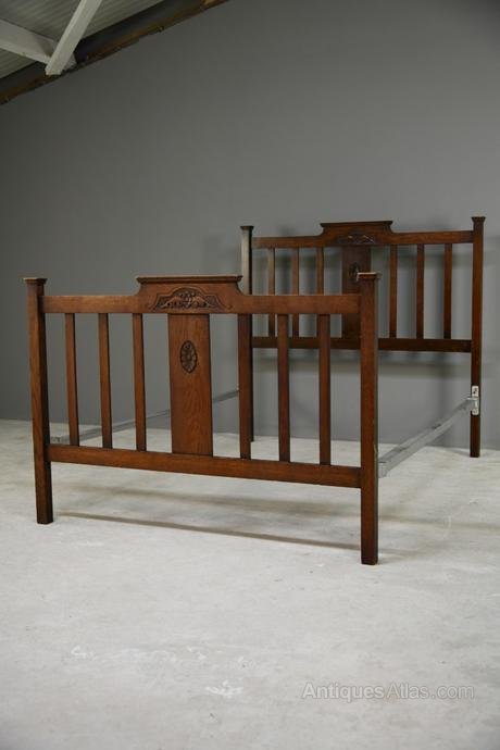 Antique Oak Double Bed Frame 4ft 6 - Antiques Atlas