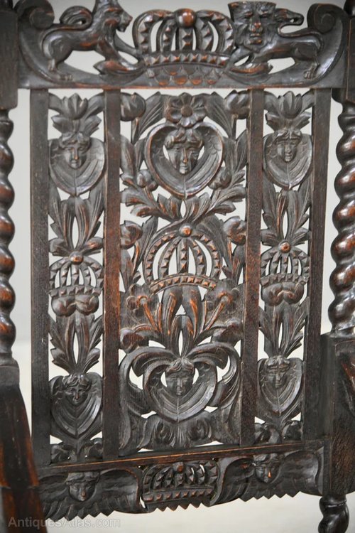 CAROLEAN STYLE OAK CHAIR - Antiques Atlas