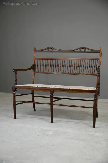 Edwardian Stained Beech Bench - Antiques Atlas