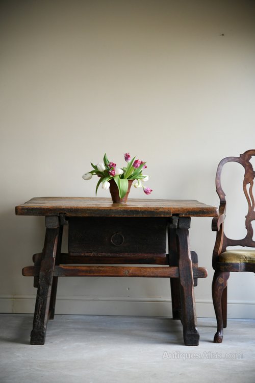 European Rustic Square Trestle Table - Antiques Atlas
