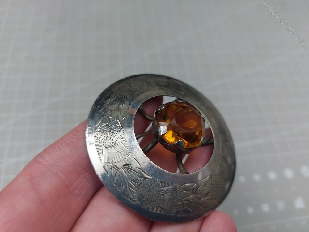 Antiques Atlas - Vintage Scottish Thistle Cairngorm Sash Pin Brooch ...