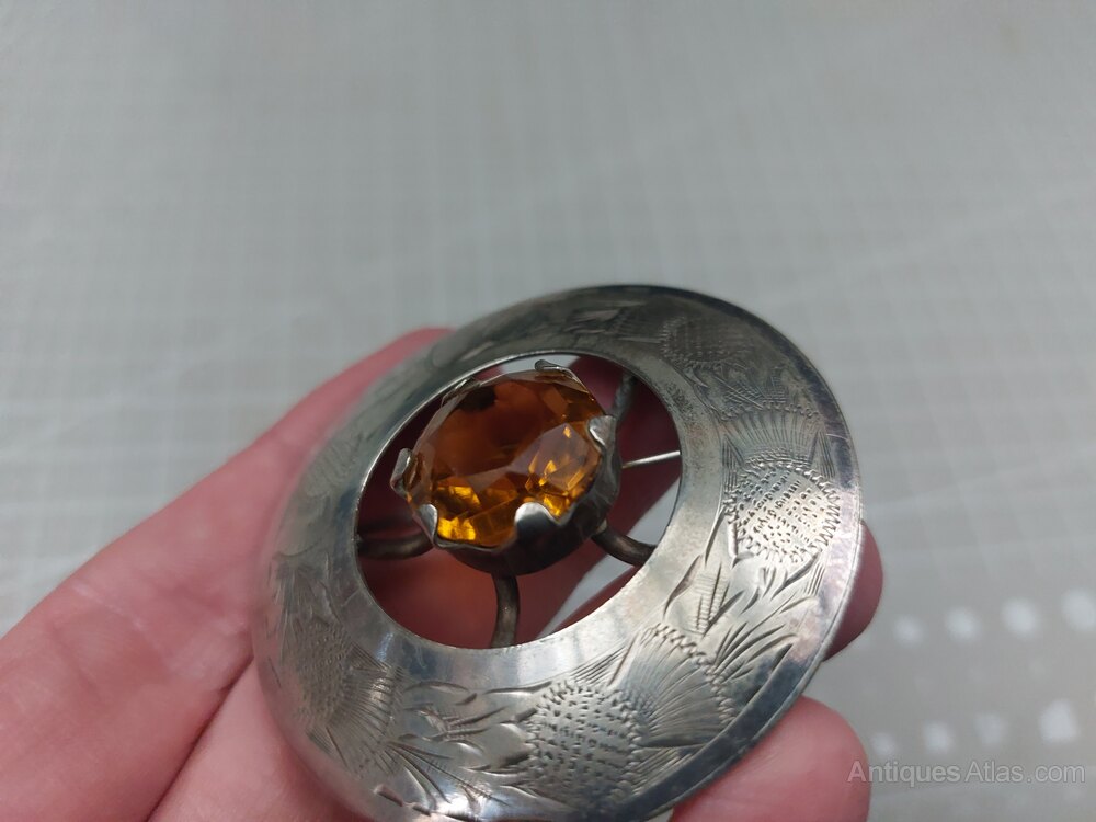 Antiques Atlas - Vintage Scottish Thistle Cairngorm Sash Pin Brooch ...