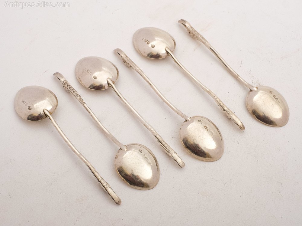Antiques Atlas - Unusual Set Of 6 Silver Swan Neck Spoons, 1906