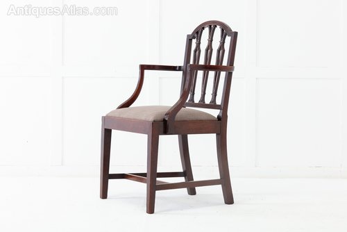 George III Mahogany 'Sheraton Style' Elbow Chair - Antiques Atlas