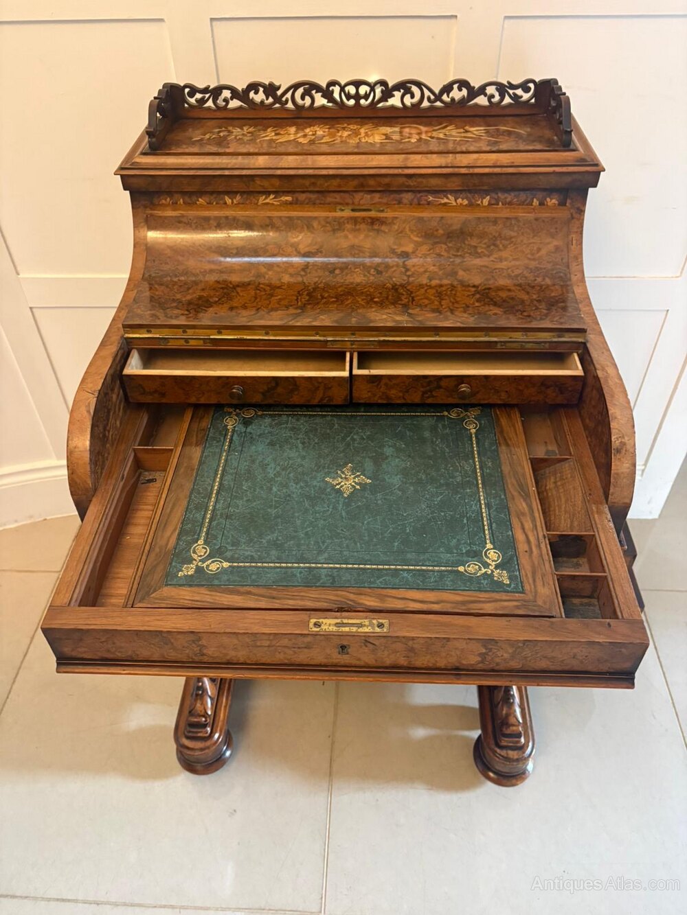 Antique Victorian Burr Walnut Floral Davenport as1055a4841 / 3136 ...