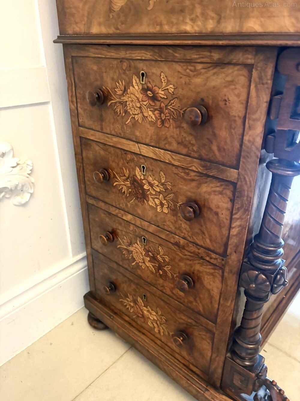 Antique Victorian Burr Walnut Floral Davenport as1055a4841 / 3136 ...