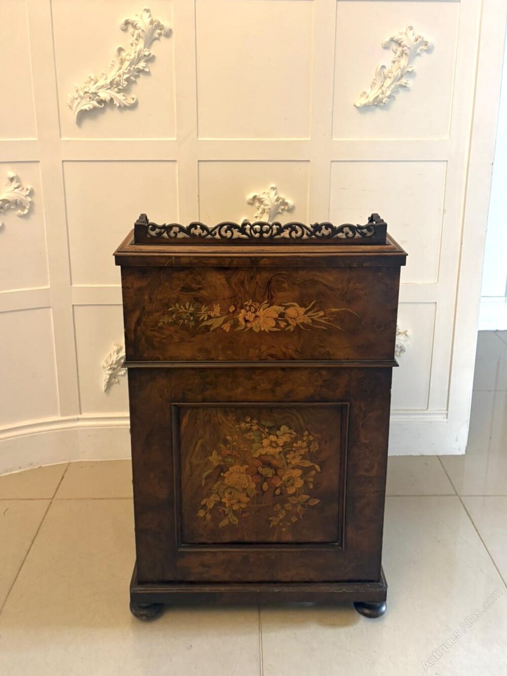 Antique Victorian Burr Walnut Floral Davenport as1055a4841 / 3136 ...
