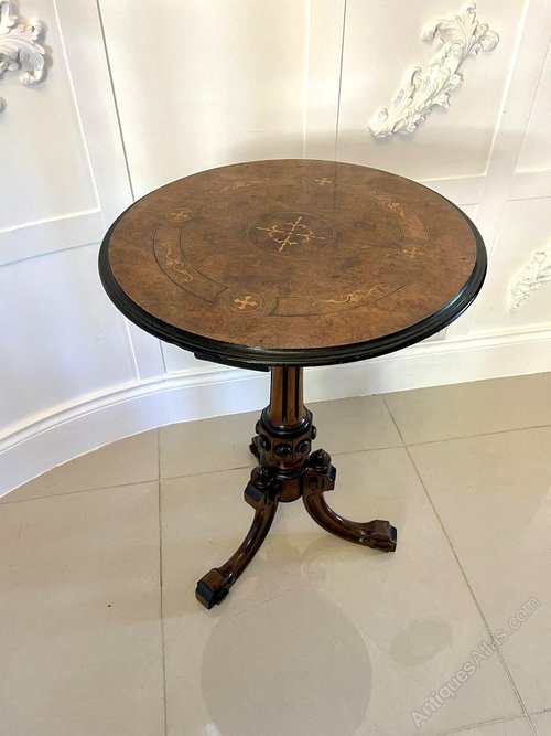 Antique Victorian Burr Walnut Inlaid Lamp Table - Antiques Atlas