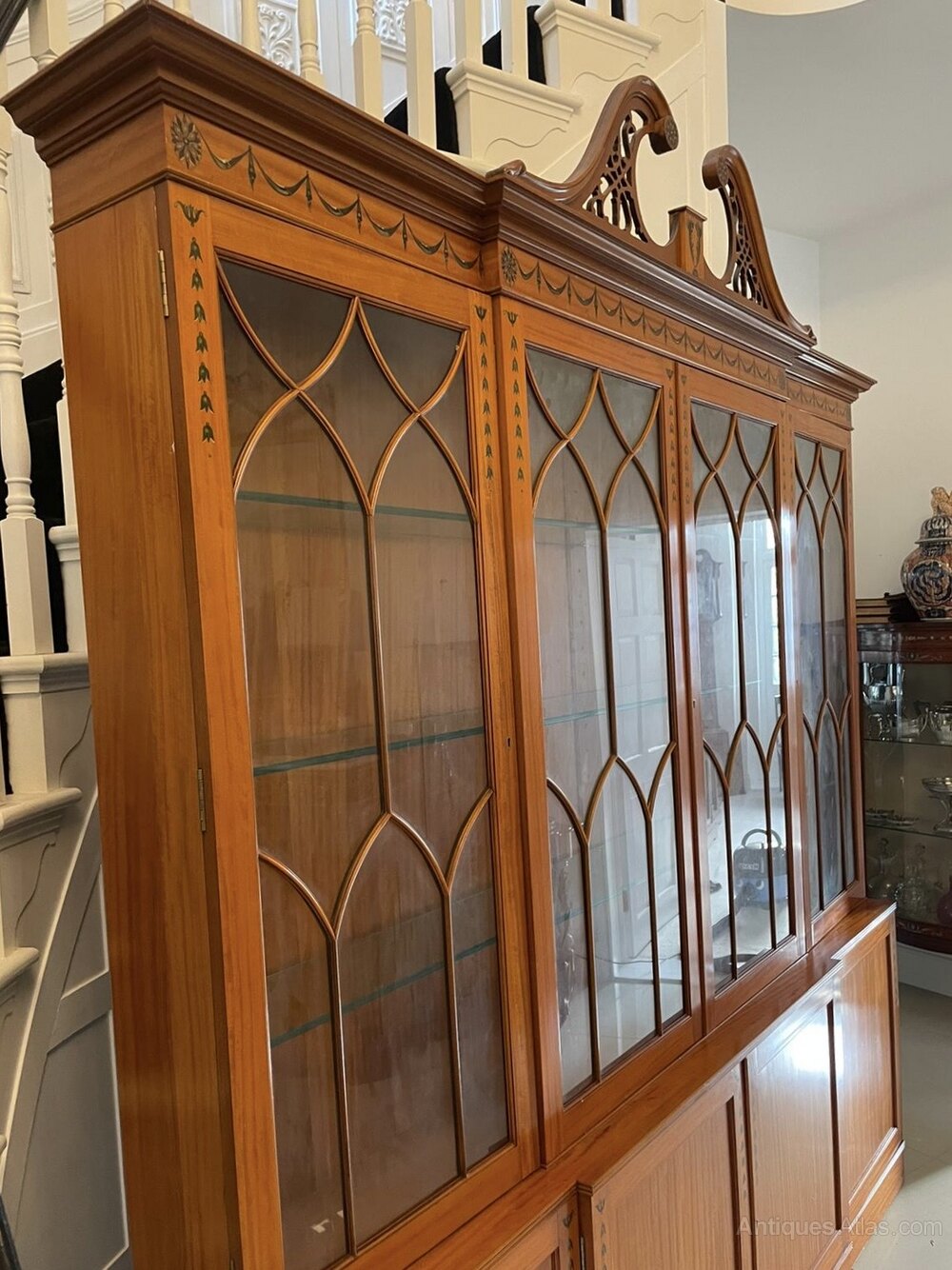 Satinwood Astral Glazed Breakfront Display Cabinet - Antiques Atlas