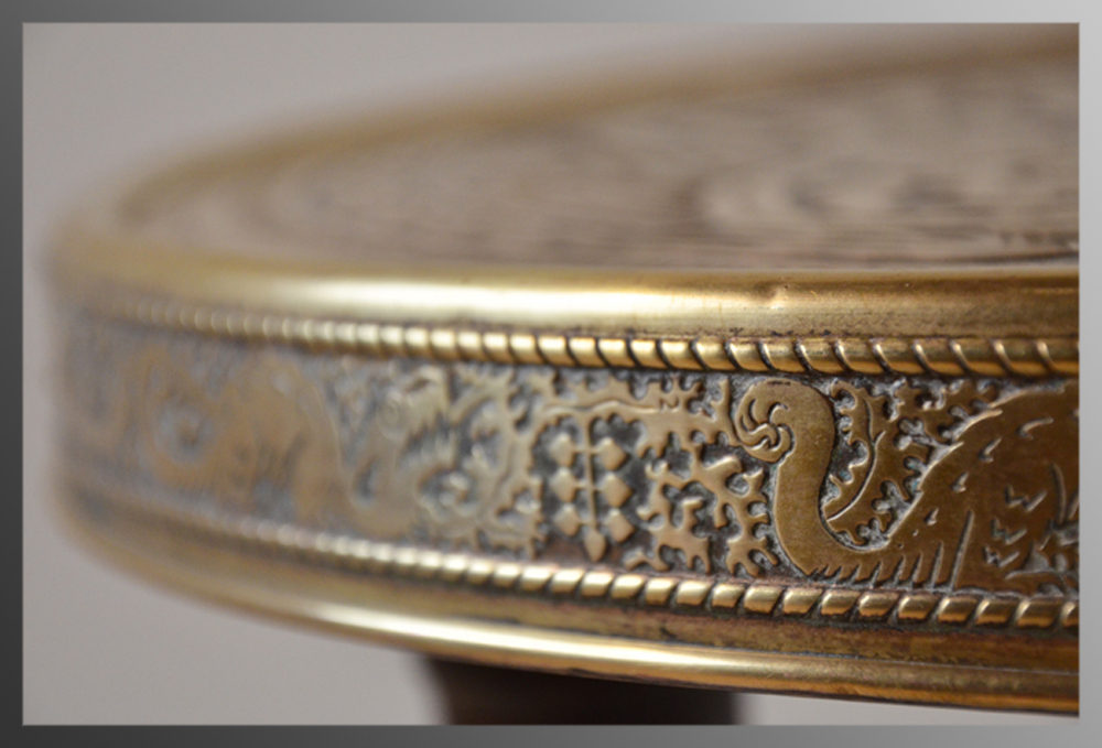 Antique Berber Benares Brass Lamp Table Oak - Antiques Atlas