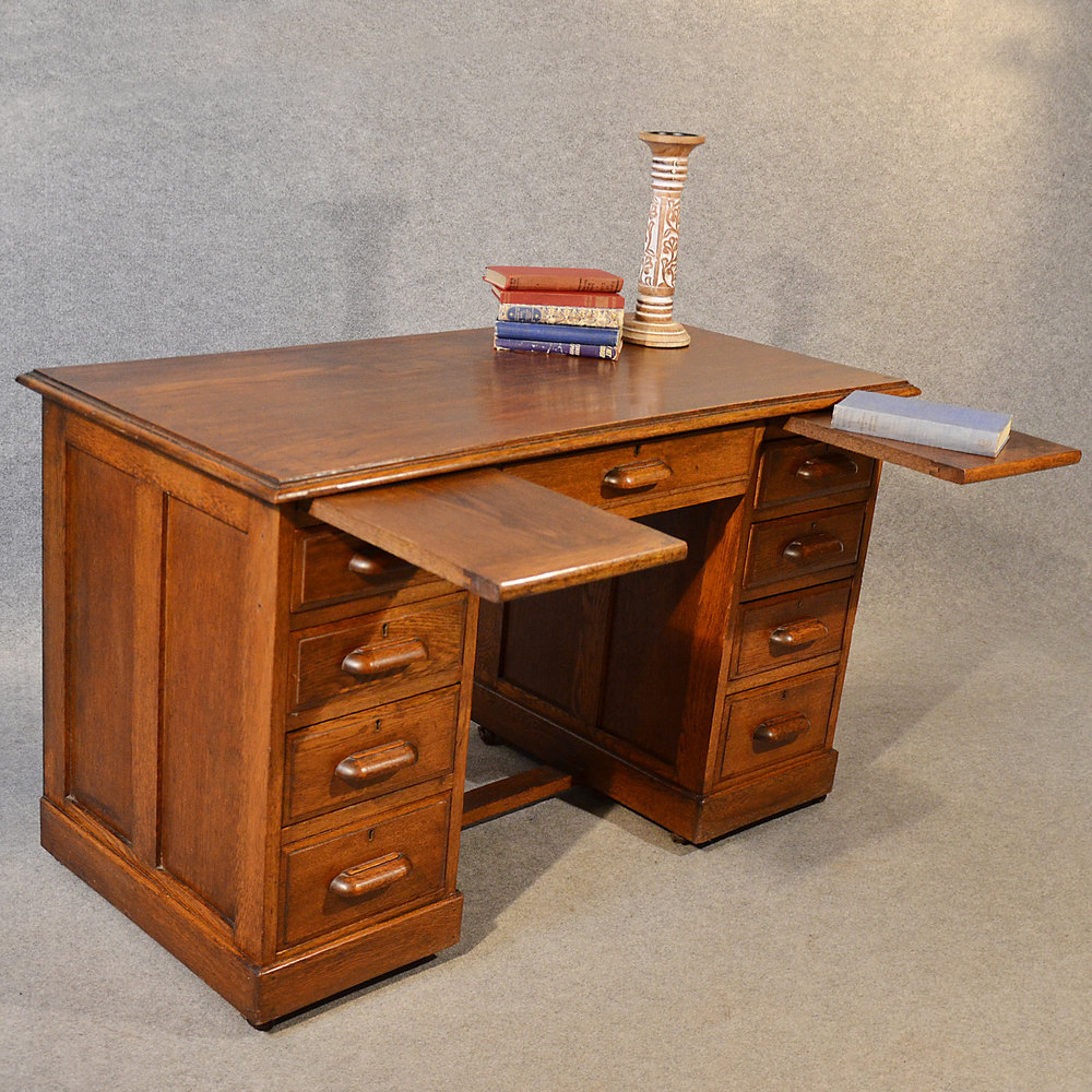 Antique Desk Victorian English Oak Twin Pedestal - Antiques Atlas