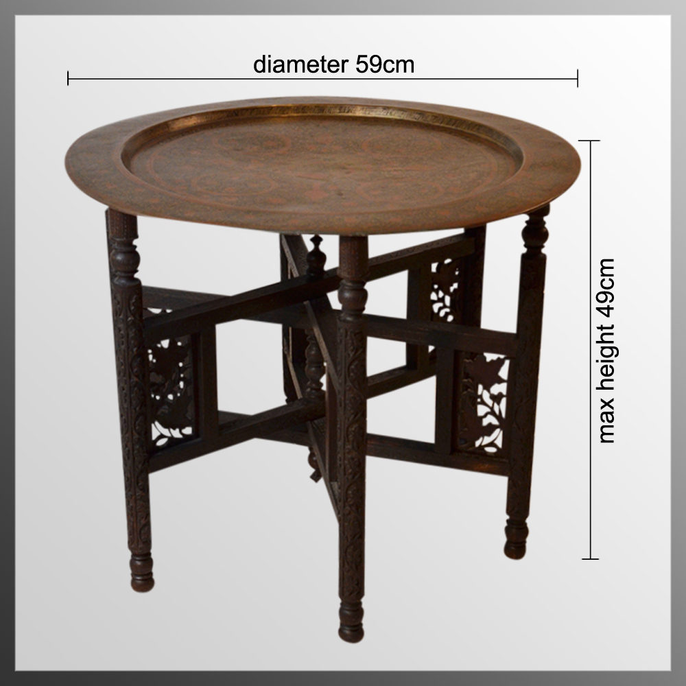 Berber Benares Brass Tray Serving Lamp Table - Antiques Atlas