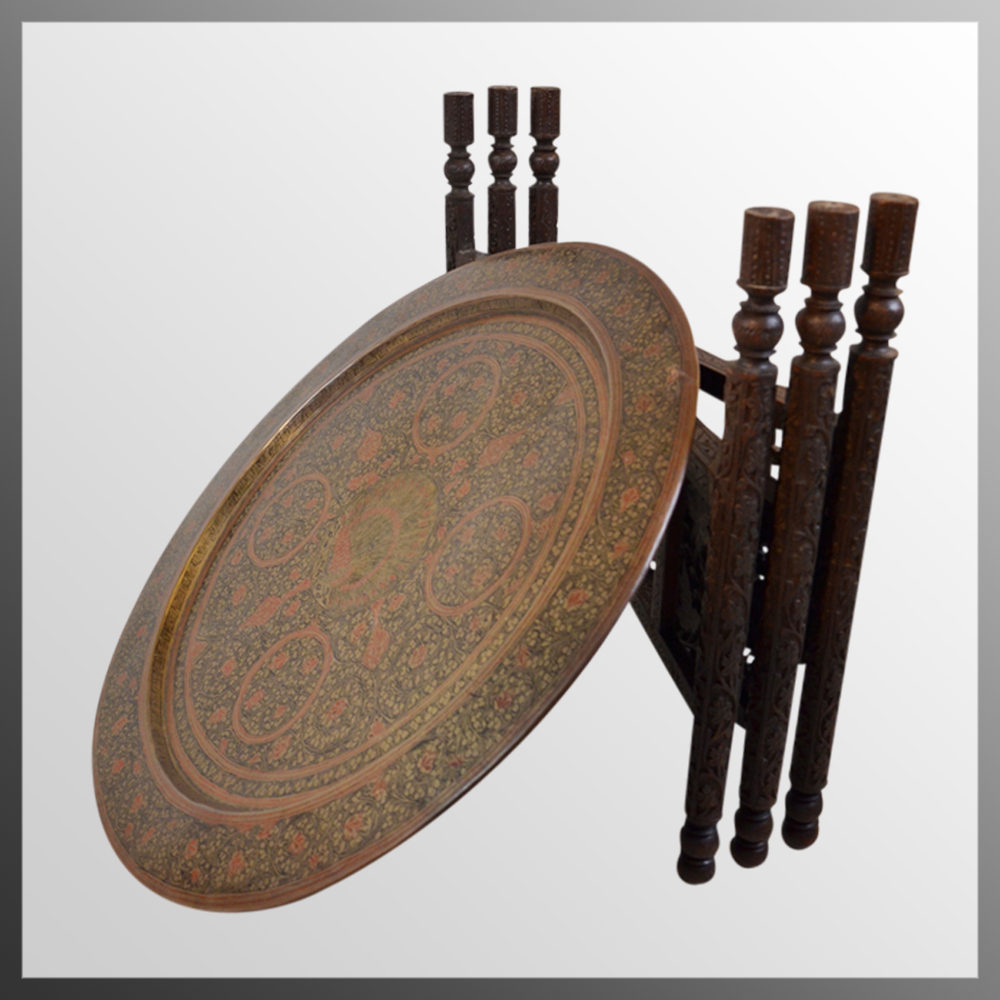 Berber Benares Brass Tray Serving Lamp Table - Antiques Atlas