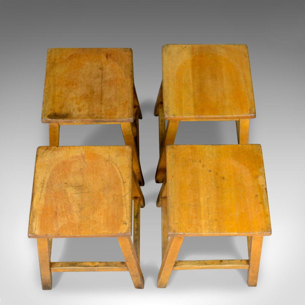 Antiques Atlas - Set Of Four Vintage, Low, Lab Stools, English,