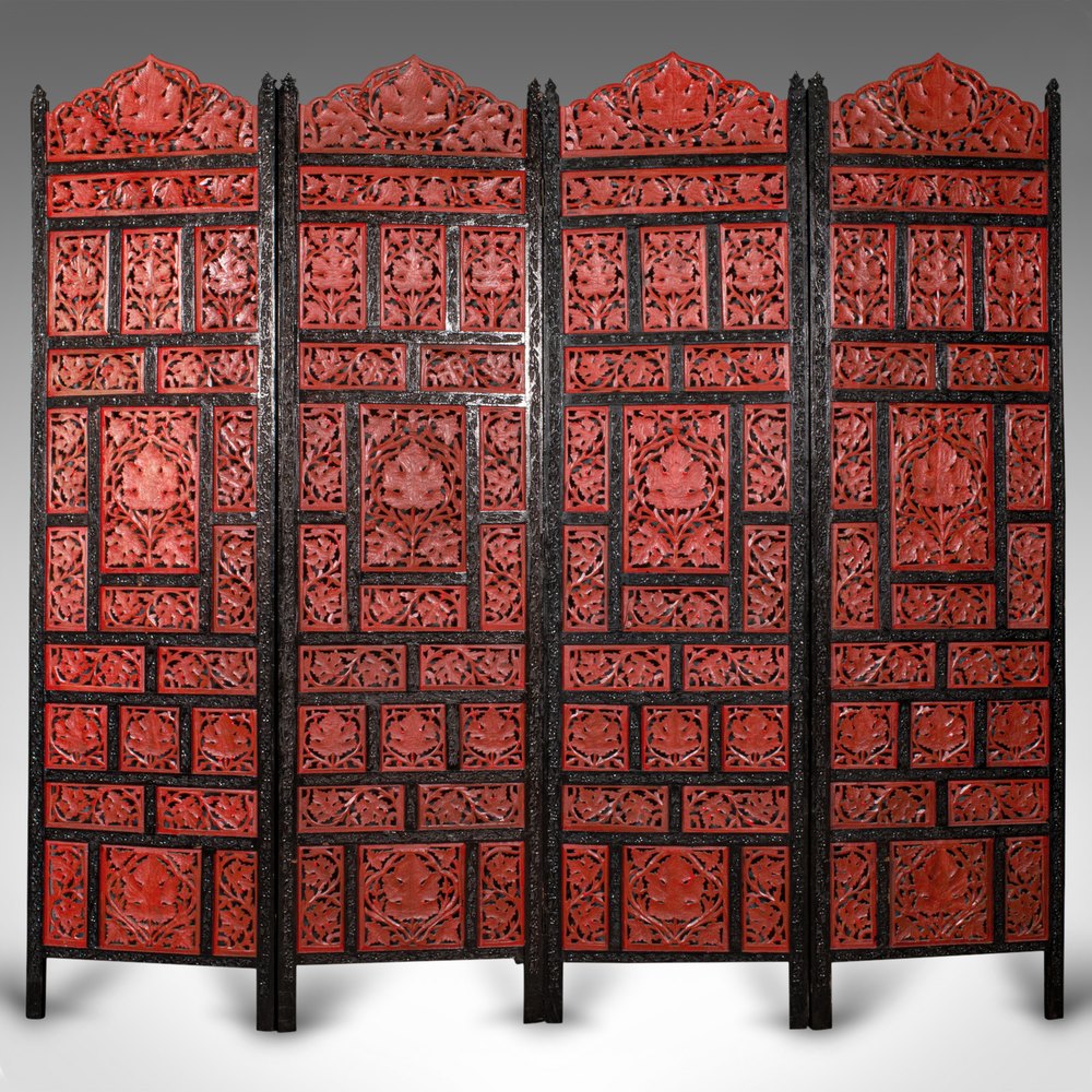 Vintage Carved Privacy Screen, Chinese, Four Panel - Antiques Atlas