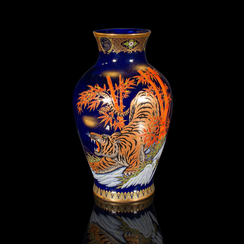 Antiques Atlas - Vintage Tiger Vase, Chinese, Blue Lacquer Ceramic ...