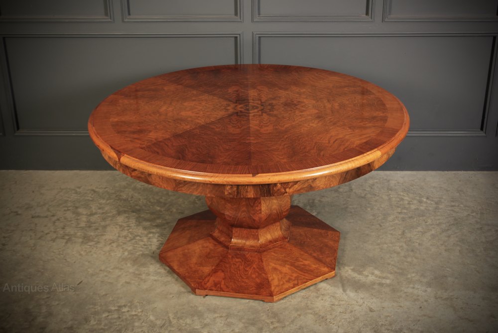 Art Deco 4ft Round Walnut Centre Table - Antiques Atlas
