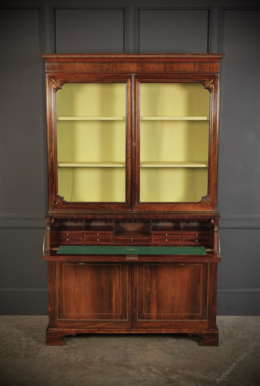 Brass Inlaid Rosewood Secrétaire Bookcase - Antiques Atlas