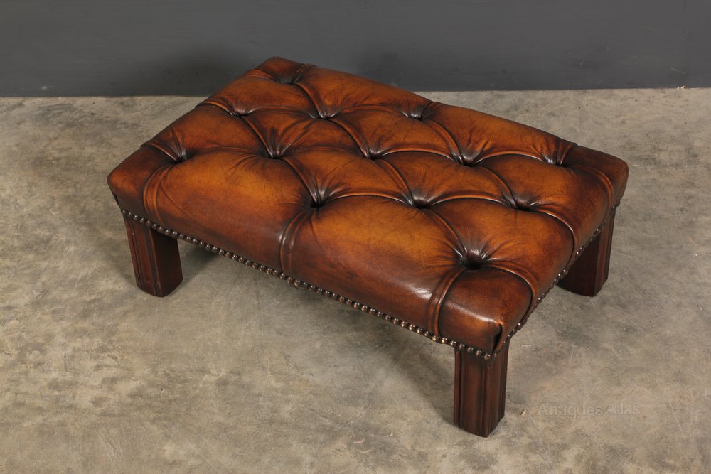 Hand Dyed Buttoned Leather Footstool - Antiques Atlas
