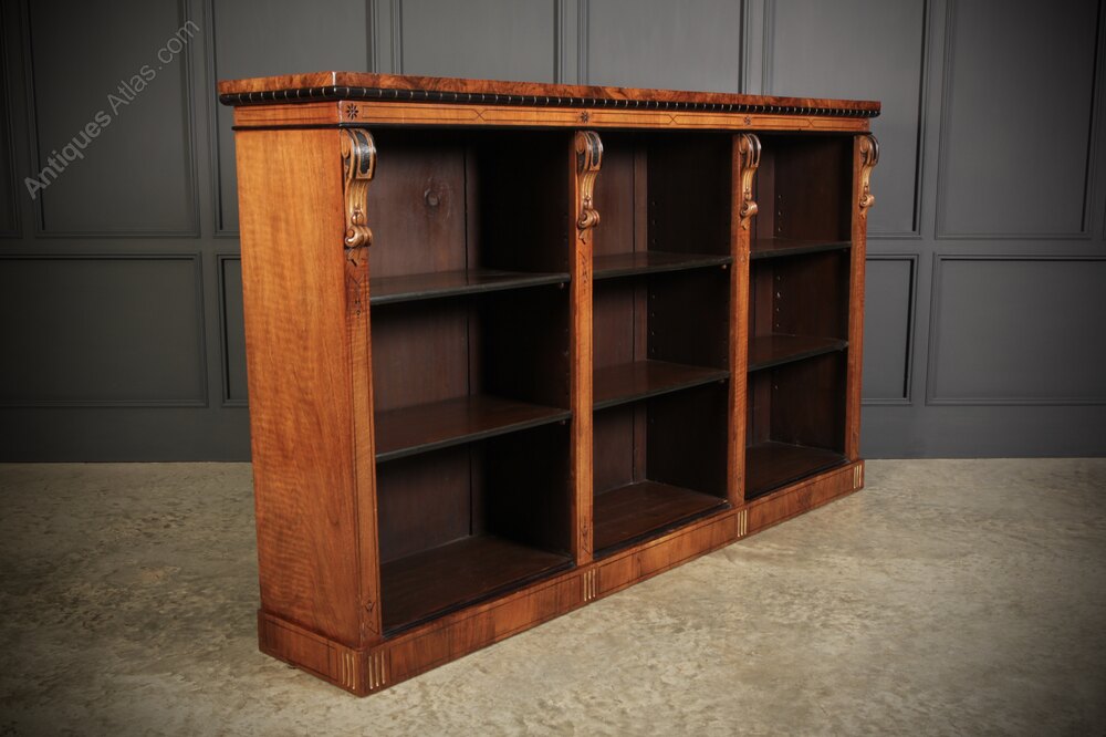 Large Open Figured Walnut Dwarf Bookcase - Antiques Atlas