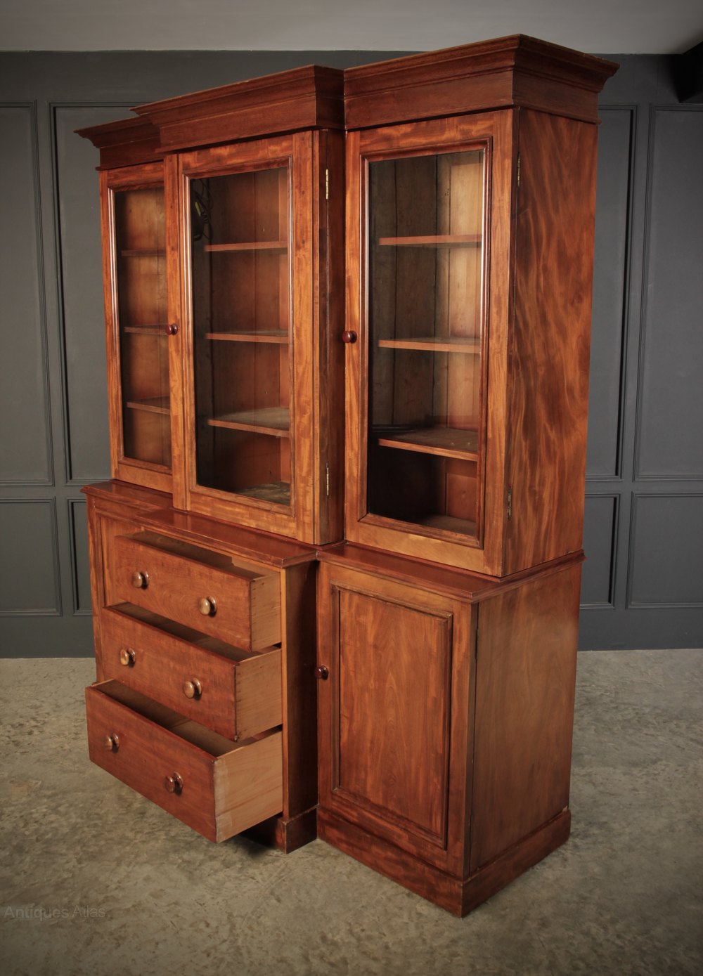 Mahogany Glazed Breakfront Bookcase - Antiques Atlas