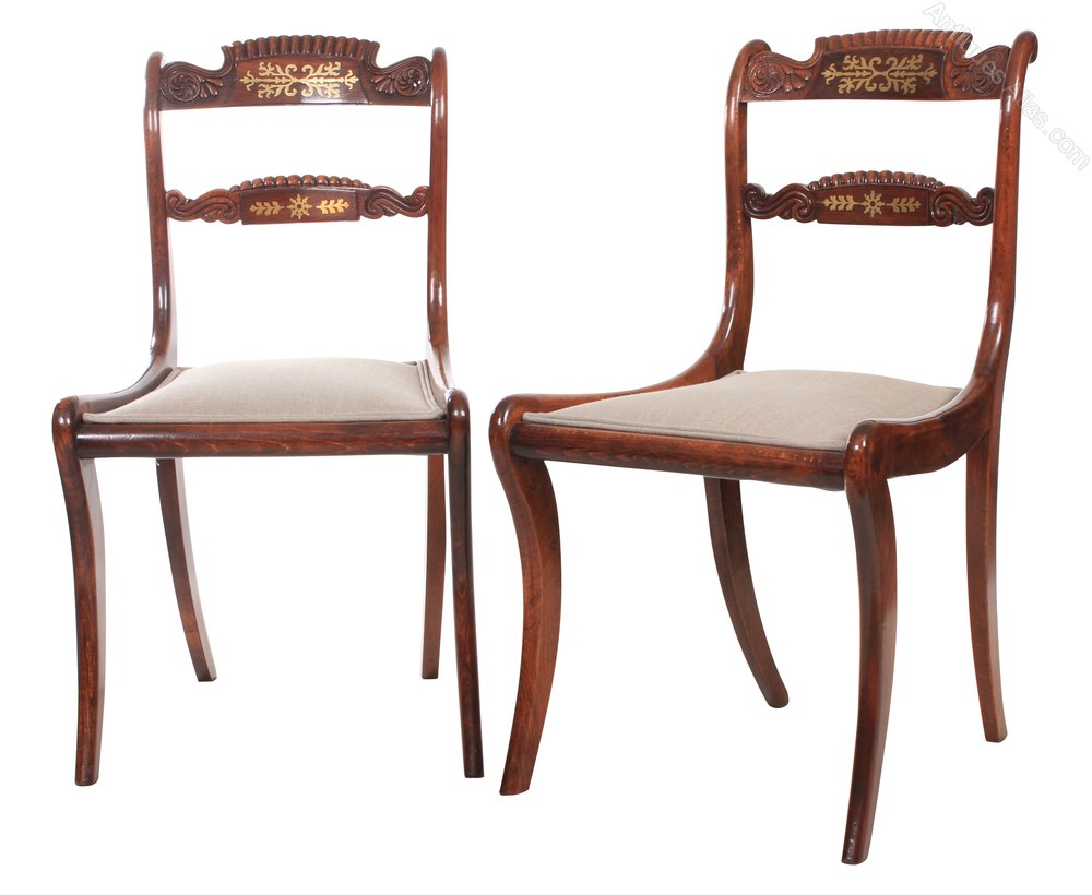 Pair Of Regency Brass Inlaid Chairs - Antiques Atlas