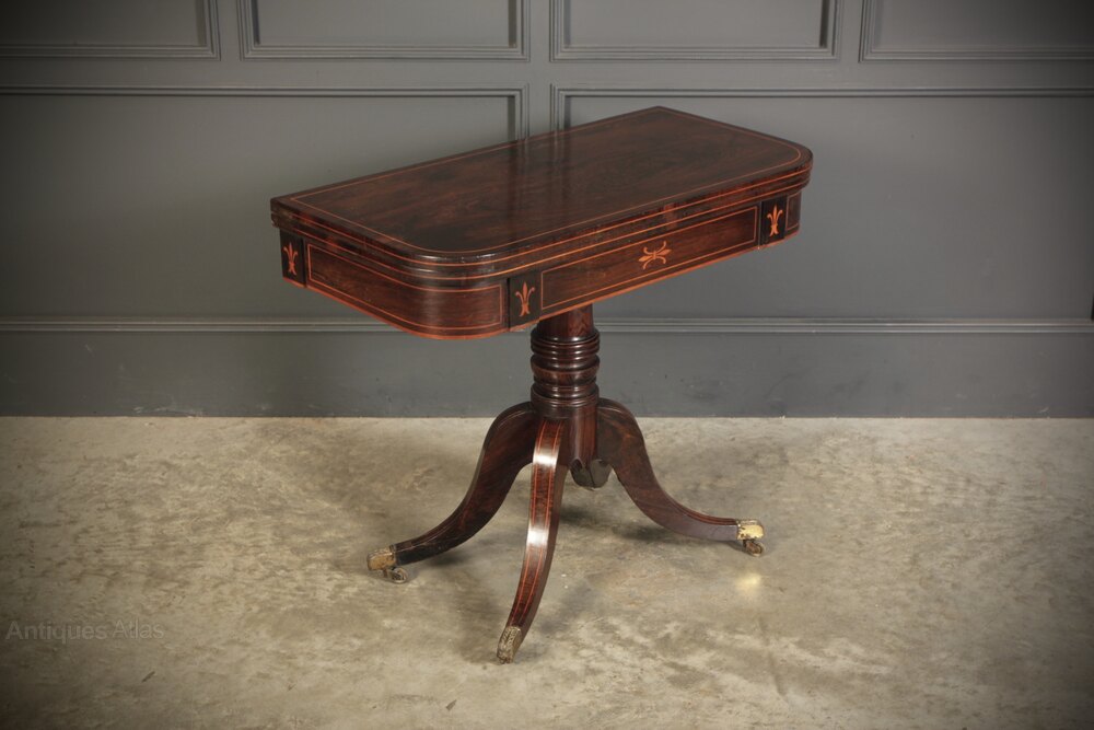 Regency Rosewood Inlaid Card Table - Antiques Atlas