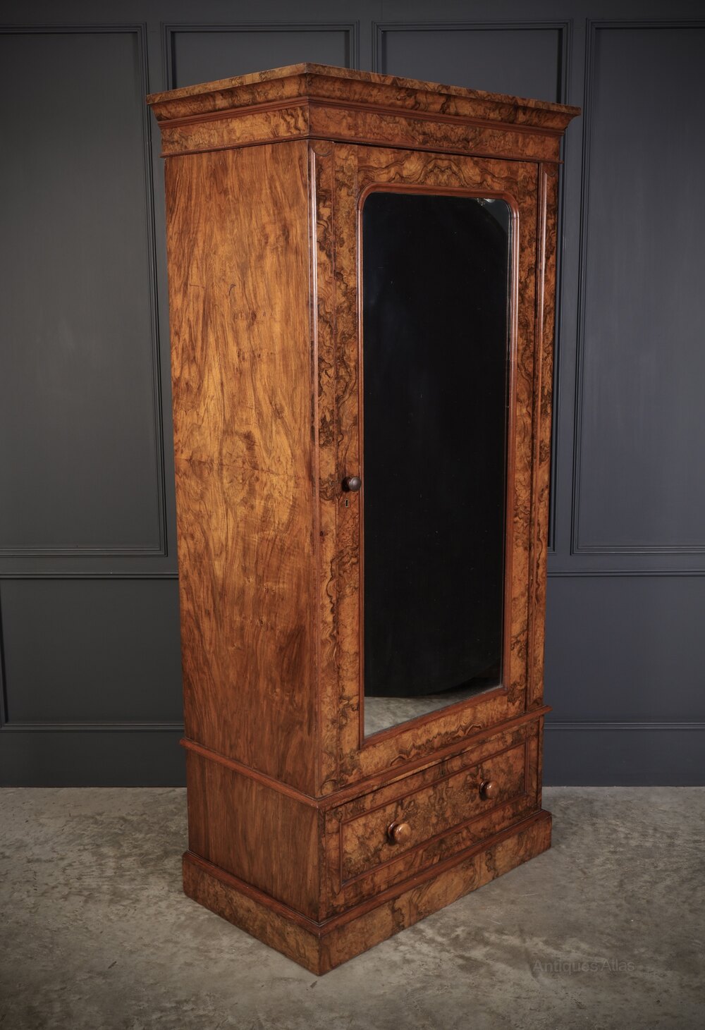 Slim Burr Walnut Wardrobe as287a5507 / WEE240409A - Antiques Atlas