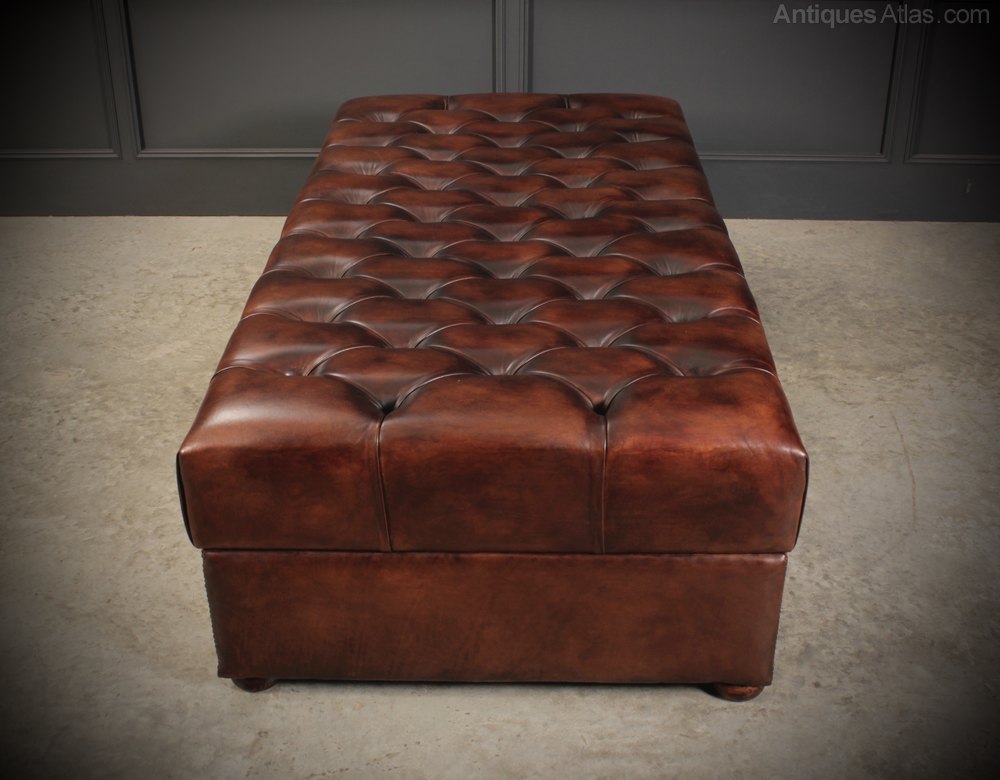 Very Large Buttoned Leather Ottoman - Antiques Atlas