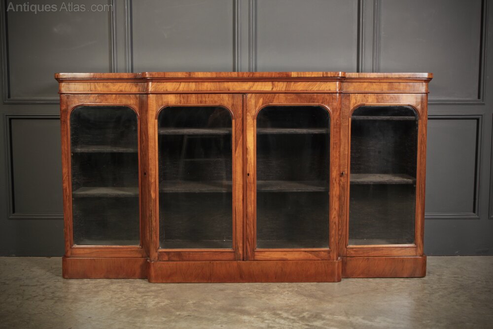 Victorian Walnut Glazed Dwarf Bookcase - Antiques Atlas
