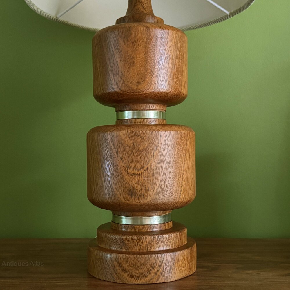 Antiques Atlas - Chunky Vintage Teak Lamp Base With Brass Bands ...