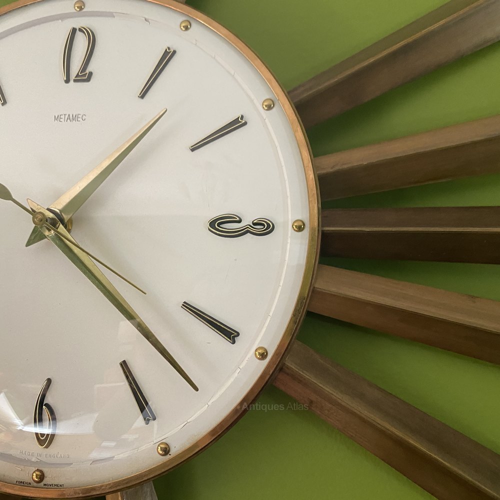 Antiques Atlas - Rare Metamec Sunburst Vintage 60s Brass Wall Clock