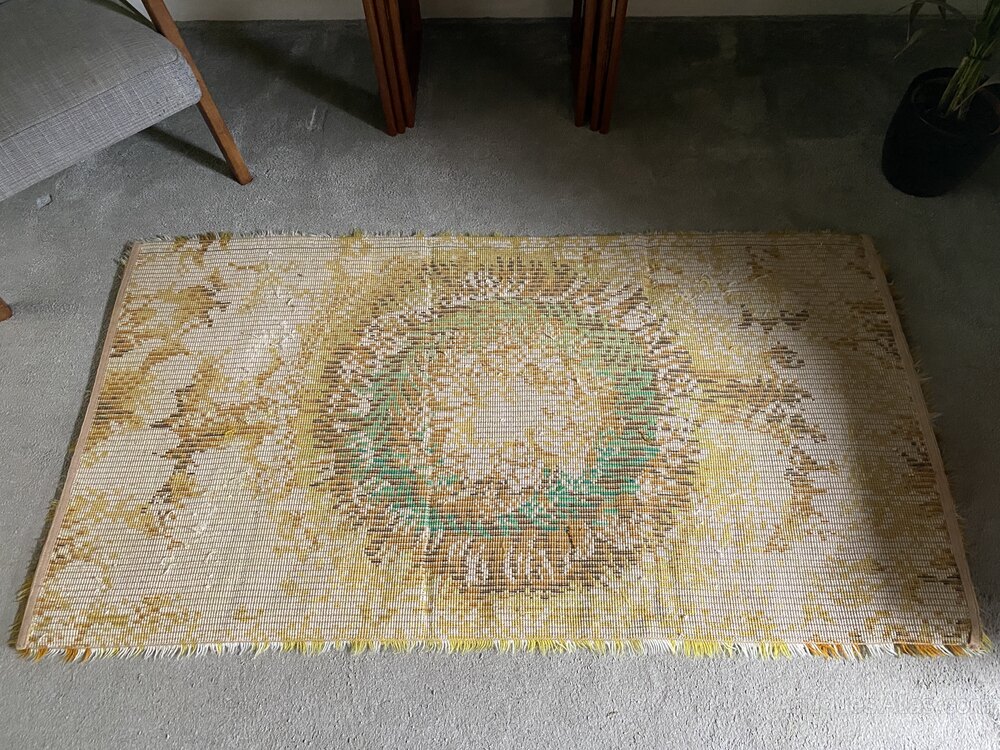 Antiques Atlas - Vintage 60s Rya Rug In Cream, Gold And Green Tones ...