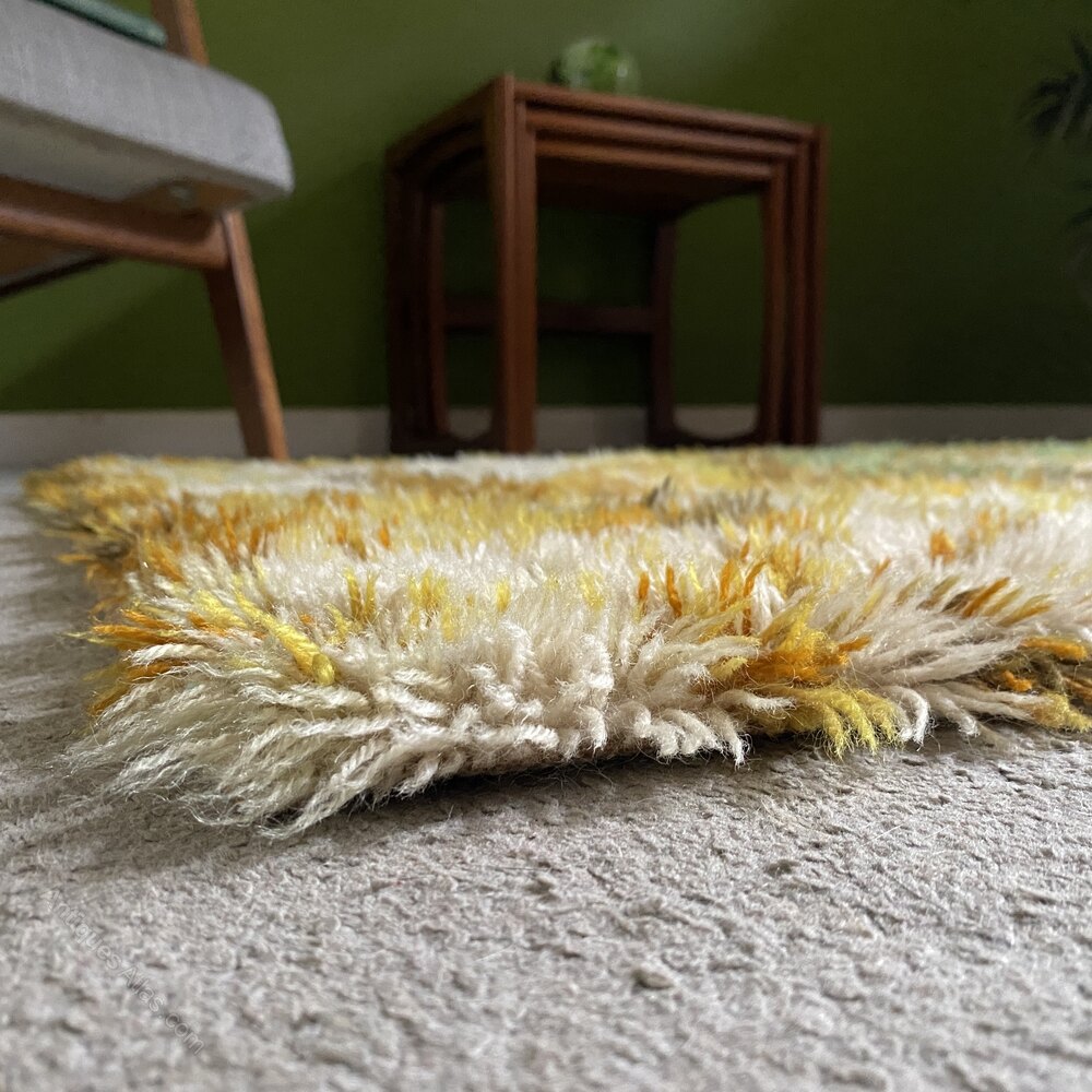 Antiques Atlas - Vintage 60s Rya Rug In Cream, Gold And Green Tones ...