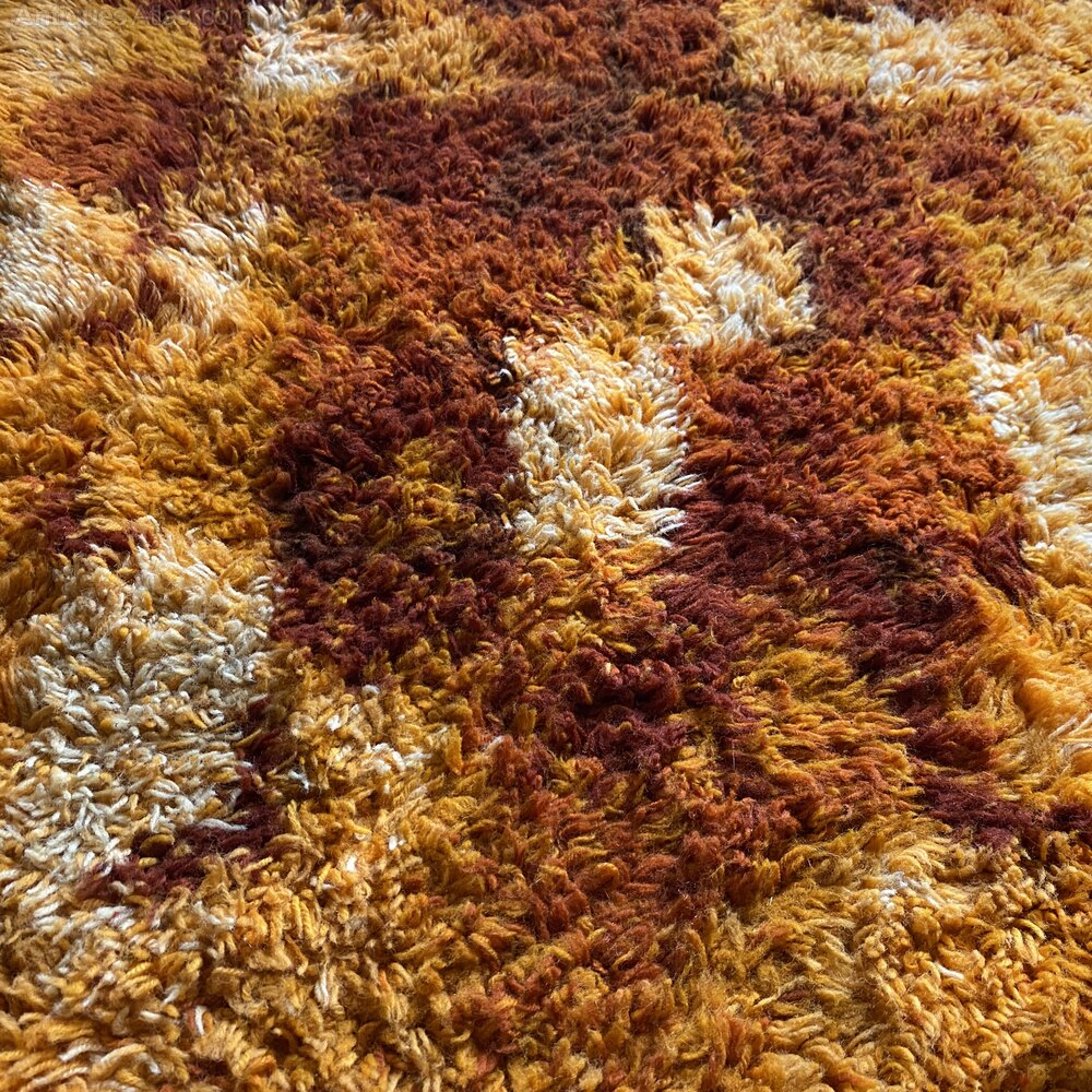 Antiques Atlas - Vintage 60s Rya Rug In Orange With Gold And Brown ...