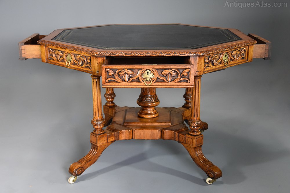 19thc Oak Octagonal Library Table By TH Filmer - Antiques Atlas