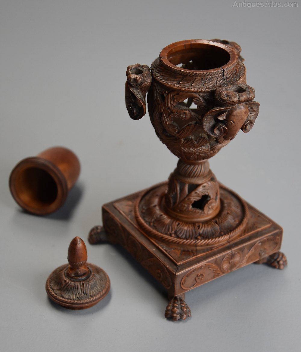 Antiques Atlas - Late 18thc Finely Carved Coquilla Nut Inkwell