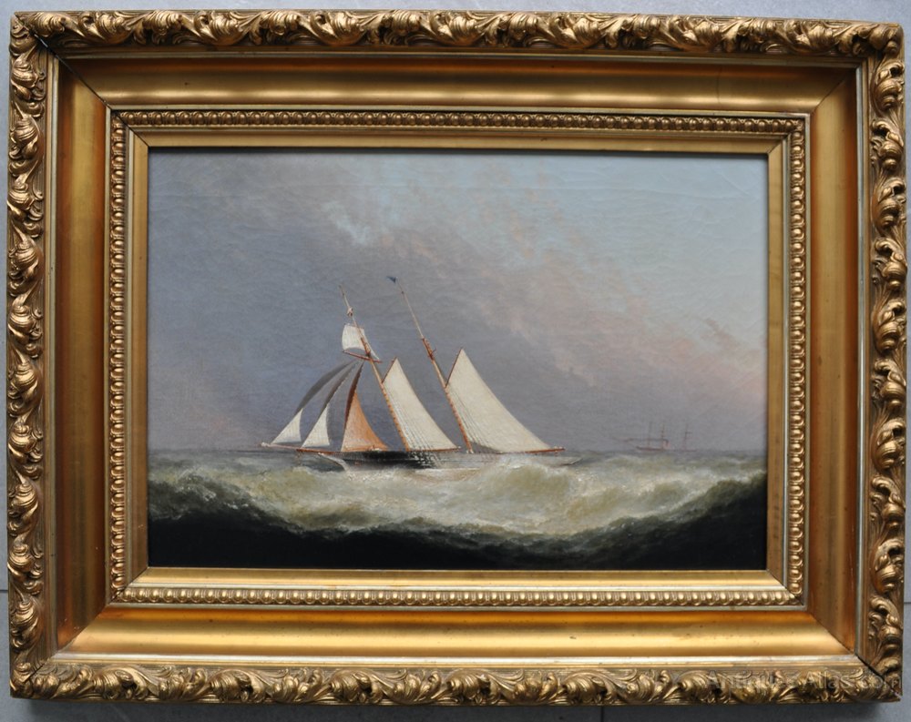 Antiques Atlas - Edward Adams, Schooner In Rough Seas