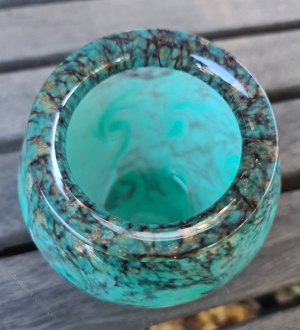 Antiques Atlas - Beautiful Monart Glass Vase With Aventurine C1930