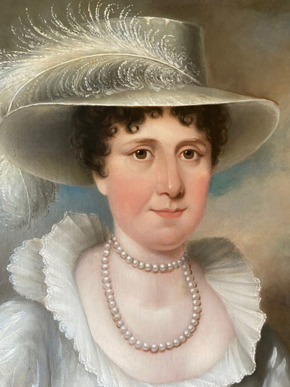 Antiques Atlas - 19th Oil Portrait Lady Wearing Pearls & Fedora Hat ...