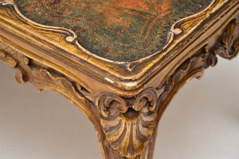 Antique French Gilt Wood & Leather Coffee Table - Antiques Atlas
