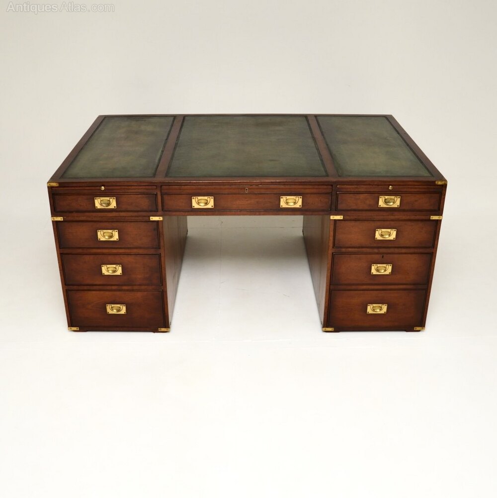 Antiques Atlas - Antique Mahogany Campaign Style Partners Desk ...