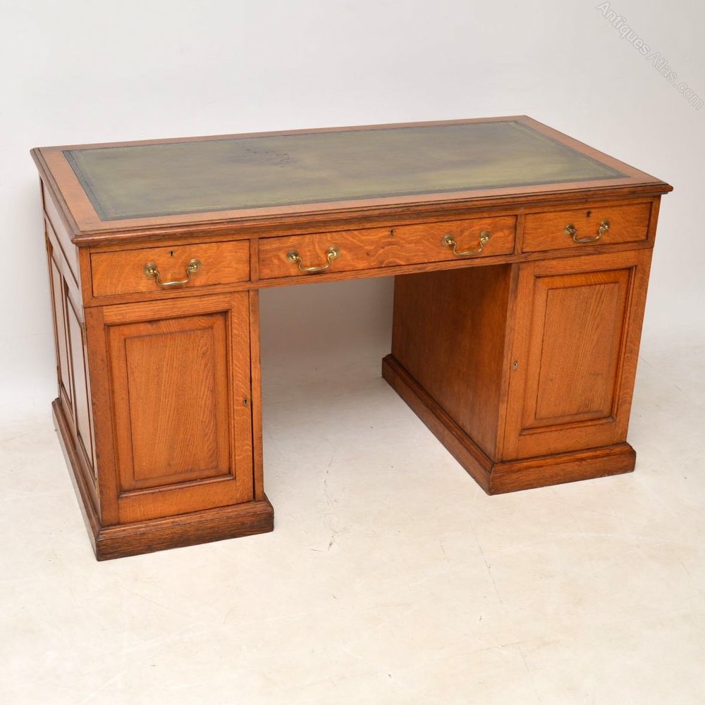 Antique Victorian Golden Oak Pedestal Desk as592a2074 - Antiques Atlas