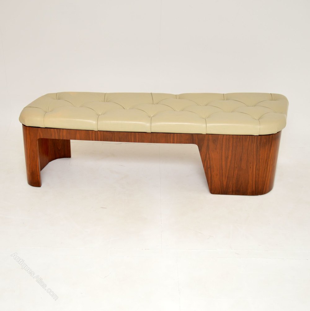 Art Deco Vintage Walnut & Leather Stool / Bench - Antiques Atlas