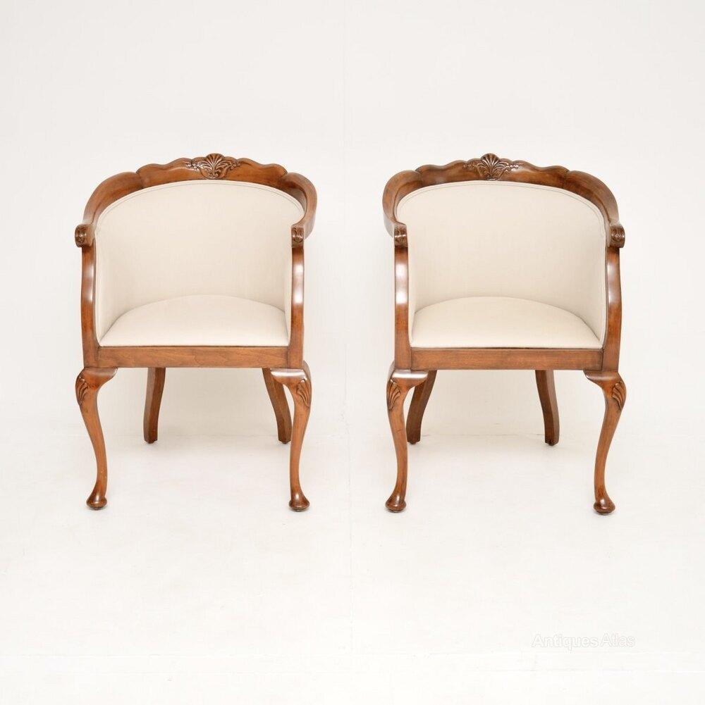 Pair Of Antique Queen Anne Style Walnut Armchairs as592a14661 / 12878 ...