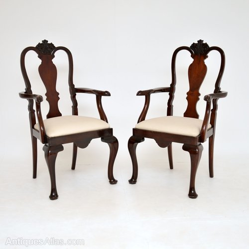 Pair Of Queen Anne Style Mahogany Carver Armchairs - Antiques Atlas