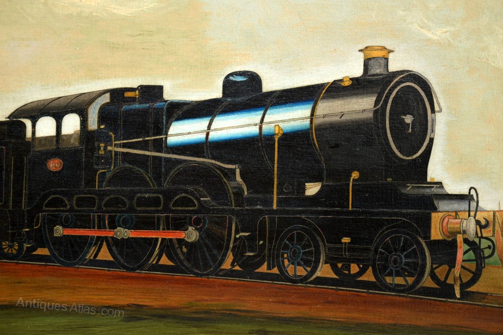 Antiques Atlas - Victorian Oil Painting Steam Locomotive Train