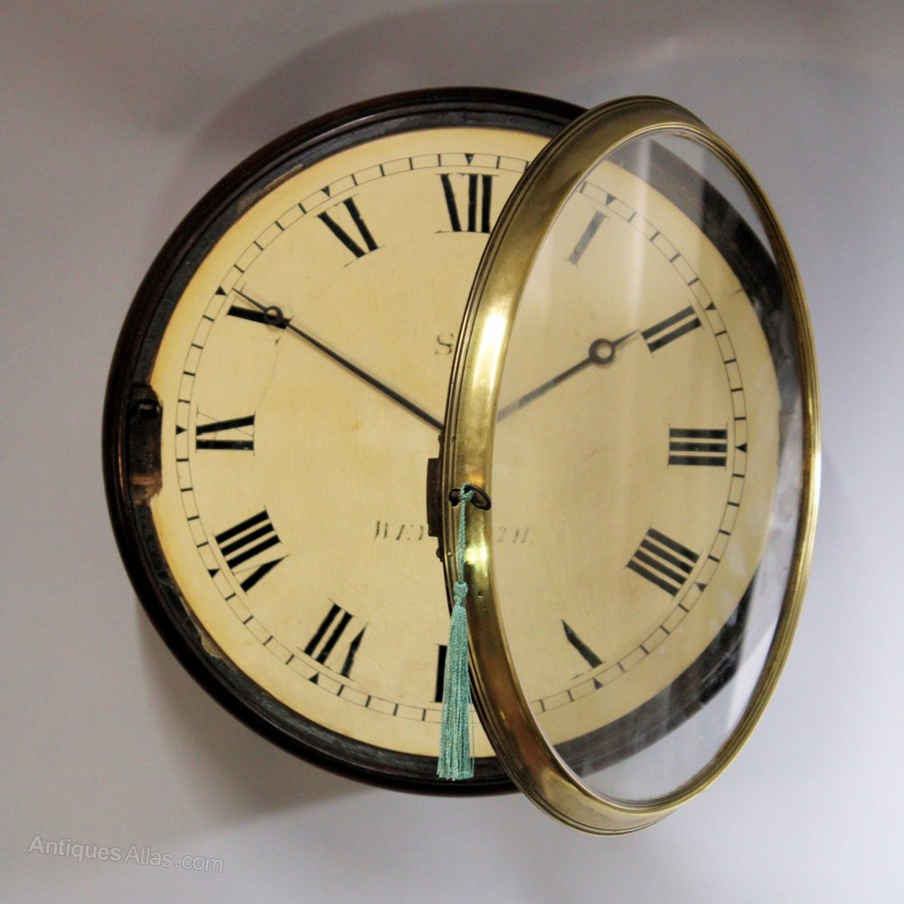 Antiques Atlas - Early, Wooden Dial Wall Clock In A Mahogany Case