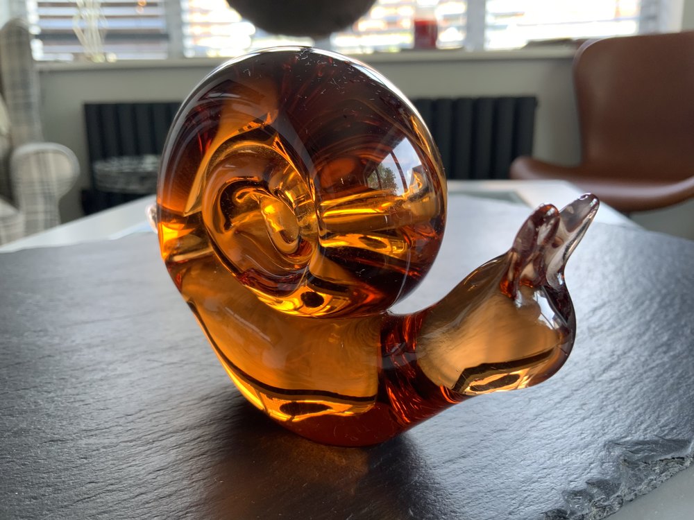Antiques Atlas - Vintage Wedgwood Amber Glass Paperweight Of A Snail