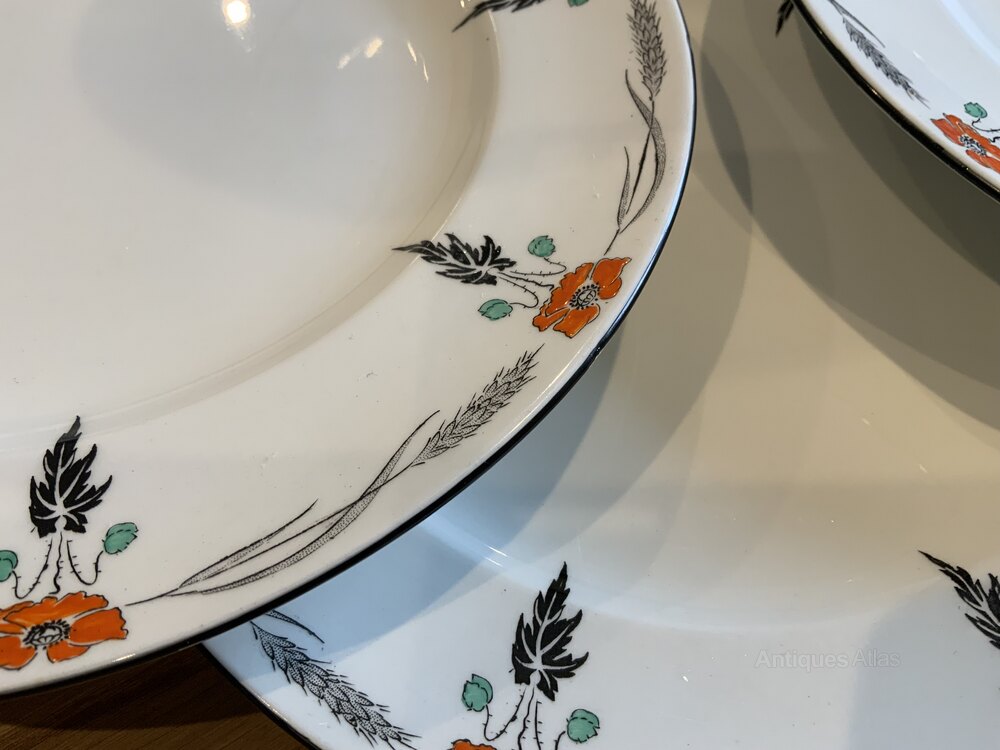 Antiques Atlas - Shelley Art Deco Set Of Six Enamelled Dessert Plates ...